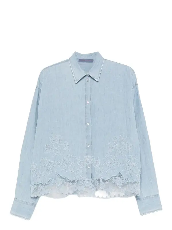 Ermanno Scervino Cotton And Linen Embroidered Shirt - Clear Blue