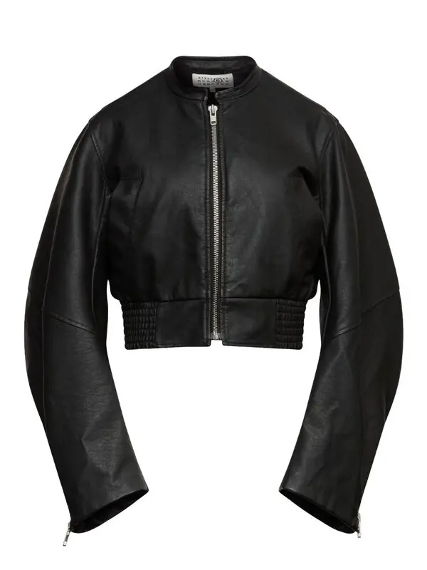 MAISON MARGIELA Leather Effect Bomber Jacket - Black