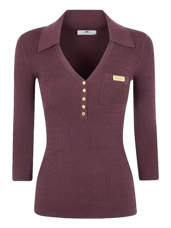 Elisabetta Franchi V-neck Ribbed Knit Sweater - Brown