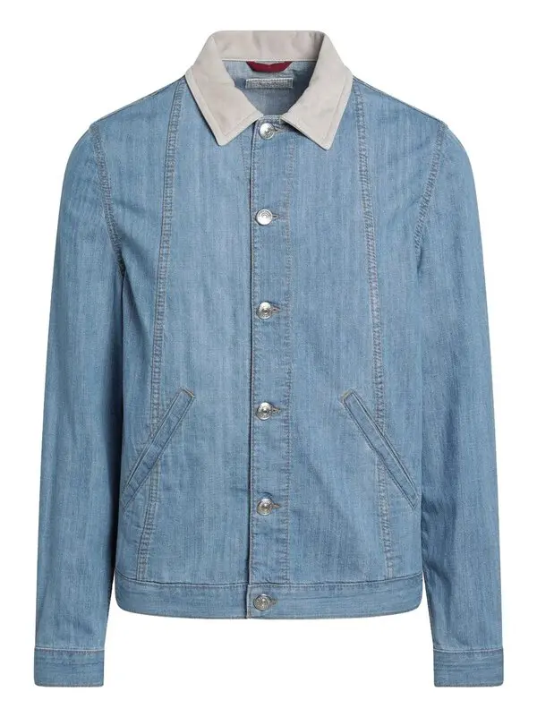 Brunello Cucinelli Denim Jacket With Suede Collar - Blue