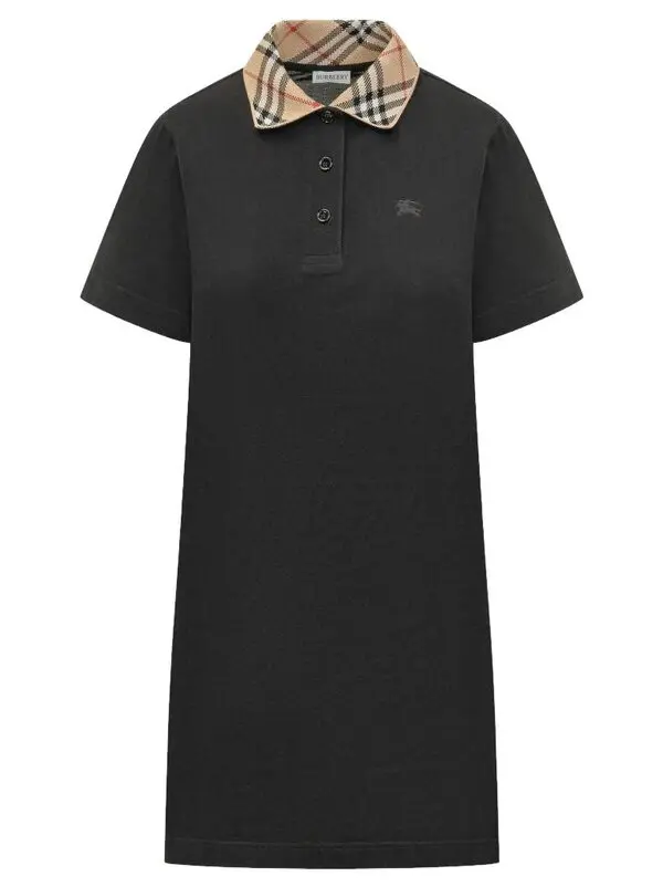 Burberry Check Collar Cotton Dress - Black