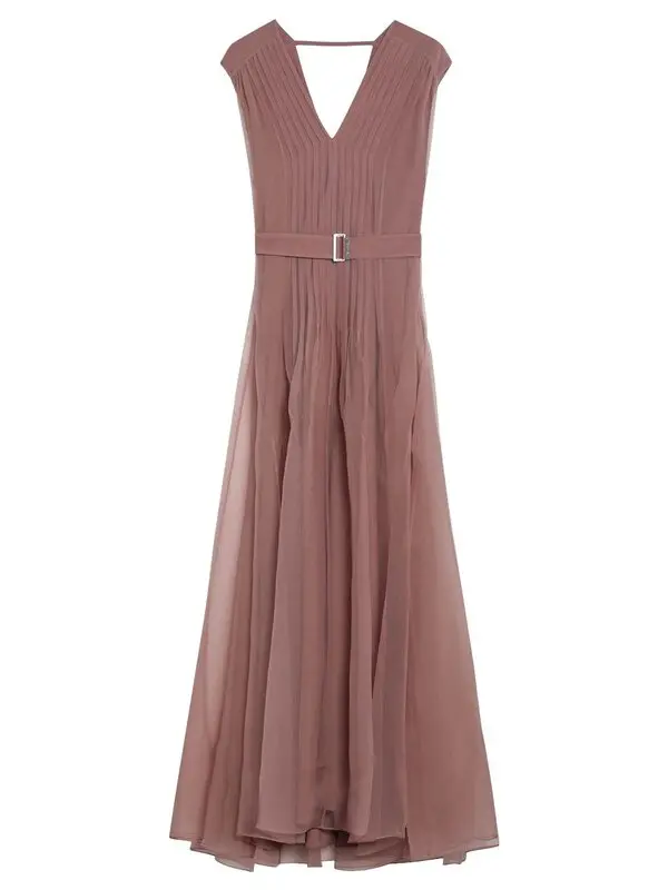 Brunello Cucinelli Long Silk Dress With Belt - Pink