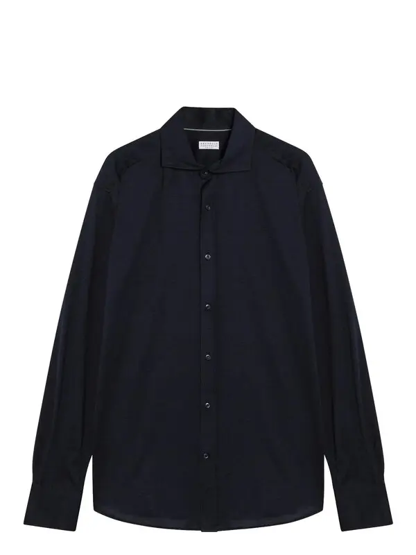 Brunello Cucinelli Navy Silk And Cotton Shirt - Blue