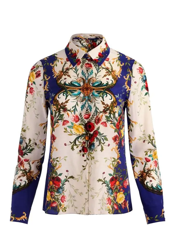 Alice + Olivia Printed Silk Shirt - Blue