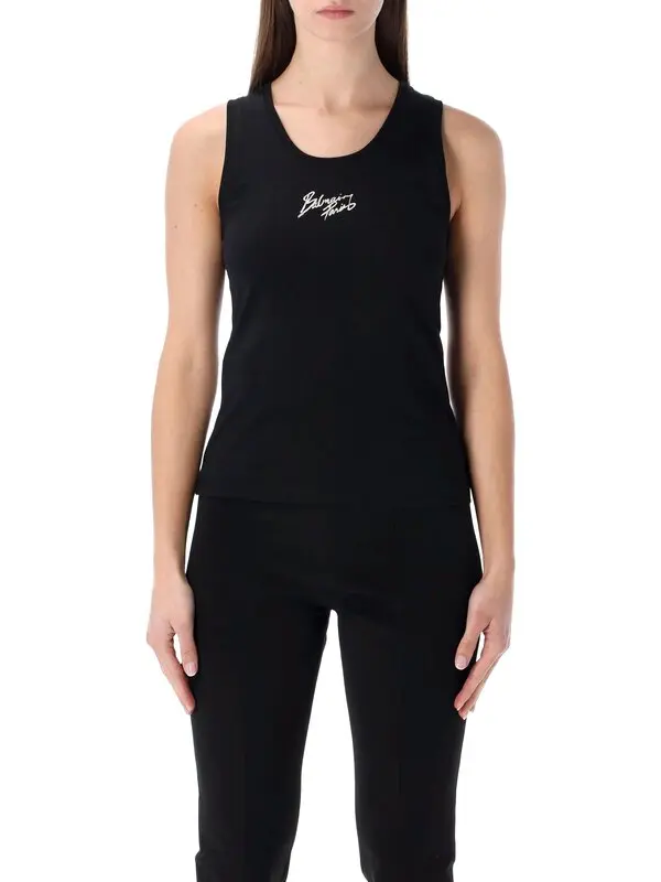 Balmain Paris Brush Print Tank Top - Black