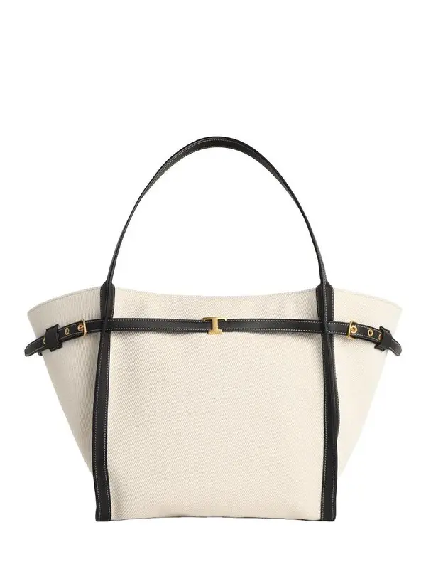 TOD'S Shopping Tim' Canvas And Leather Midi Bag - White