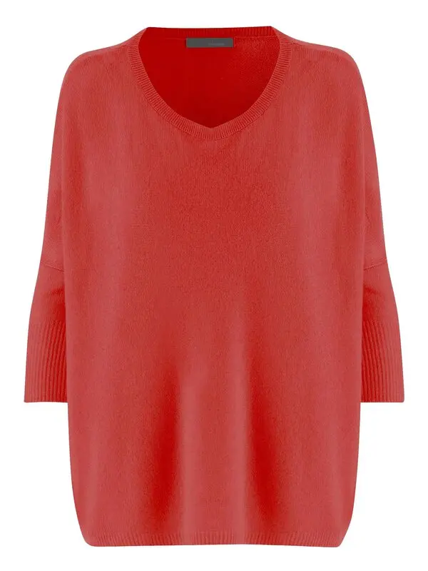 ALLUDE Cashmere V-neck Sweater - Red