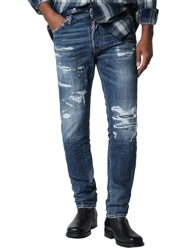 Dsquared2 Slim Washed Jeans With Rips - Blue