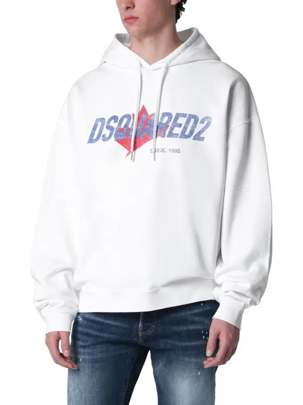 Dsquared2 Relaxed Fit Logo Print Cotton Hoodie - White