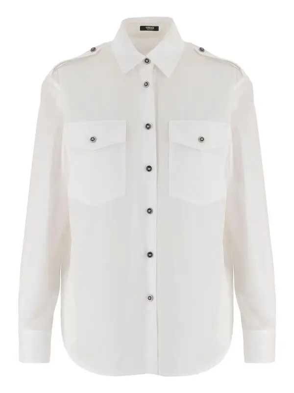 Versace Cotton Shirt With Contrasting Buttons - White