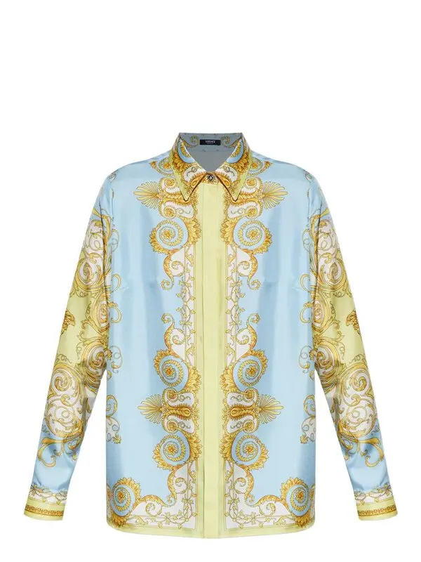 Versace Barocco Print Silk Shirt - Clear Blue