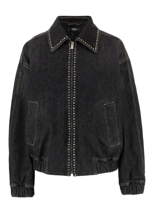 Versace Decorated Denim Jacket - Black