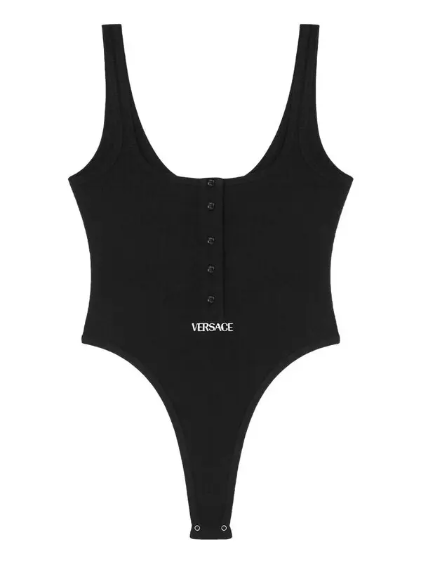 Versace Logo Cotton Bodysuit - Black