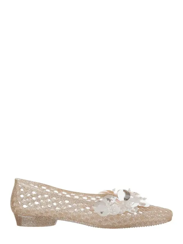 HEAVENLY JELLY Transparent Ballerina Flats With Floral Decoration - Golden