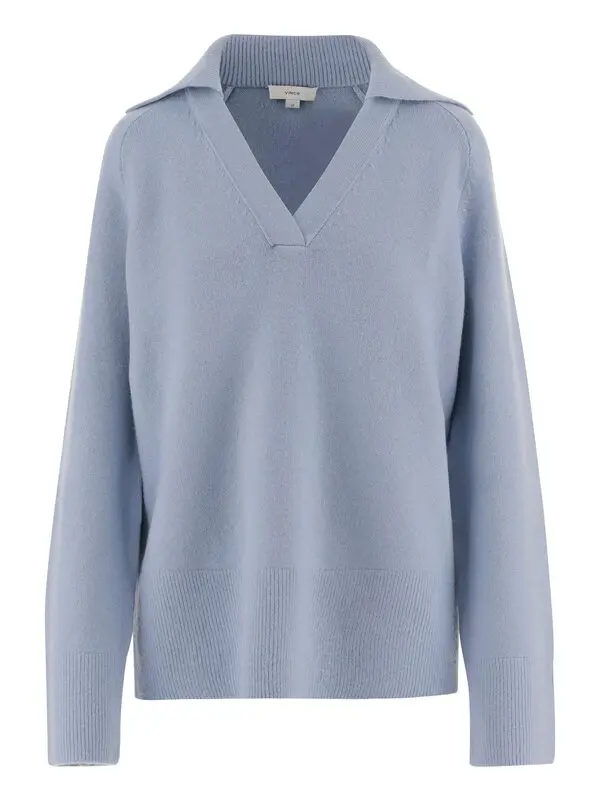 Vince Stretch Wool And Cashmere Blend Polo Sweater - Light Blue