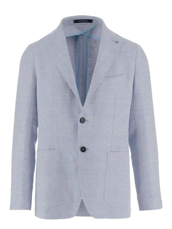 Tagliatore Single-breasted Linen Blend Jacket - Light Blue