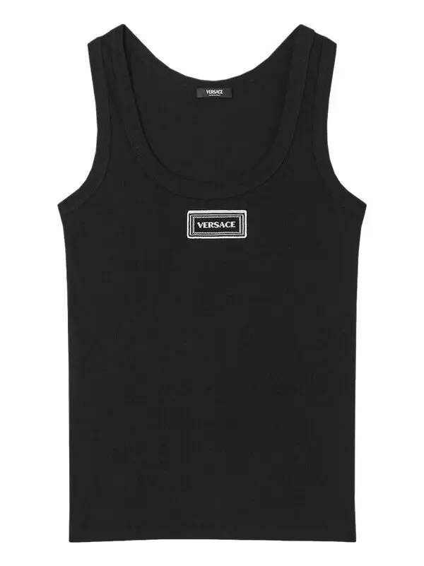 Versace Stretch Ribbed Cotton Tank Top - Black