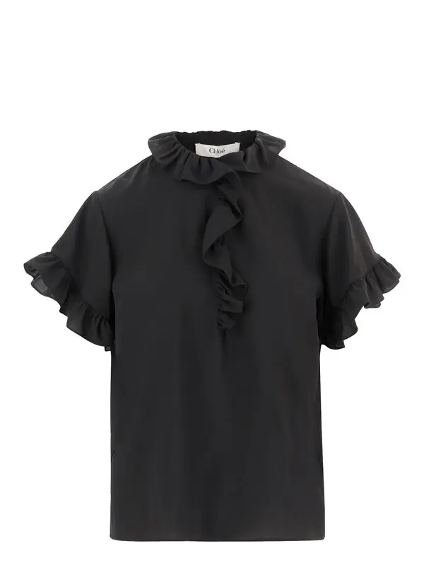 Chloé Short-sleeved Ruffled Top - Black