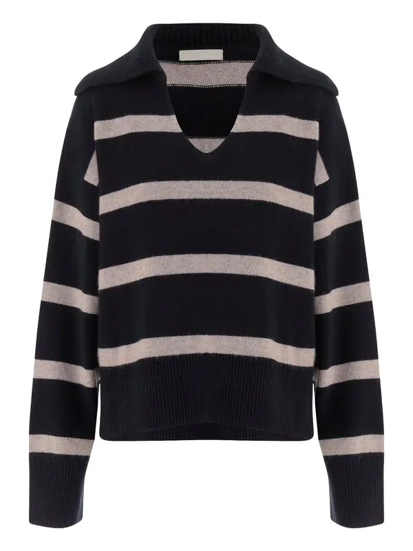 ALLUDE Wool And Cashmere Striped Sweater - Black