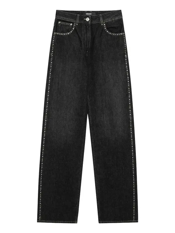 Versace Stone-washed Jeans With Stud And Crystal Embellishments - Black