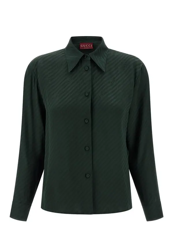 Gucci Incrocio Gg Jacquard Silk Shirt - Green