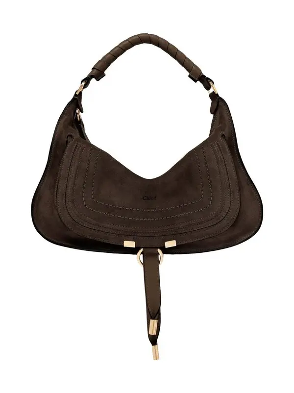 Chloé Small Marcie Shoulder Bag In Suede Leather - Marrone Scuro