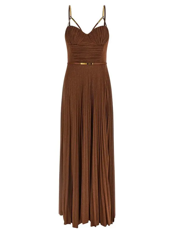 Elisabetta Franchi Lamé Jersey Long Dress - Brown