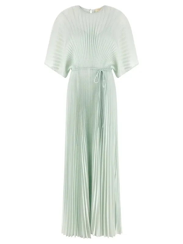 Twin-set Pleated Crepe De Chine Long Dress - Light Blue