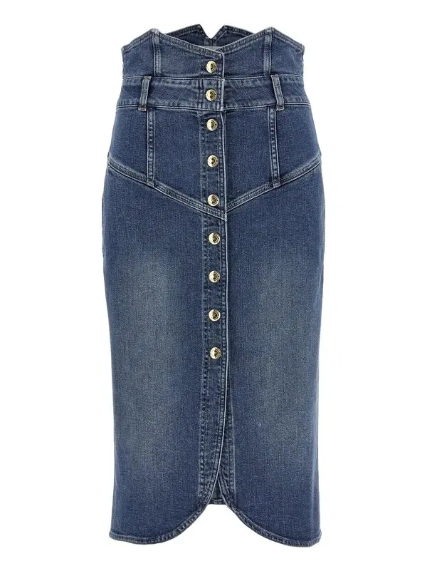 Elisabetta Franchi Midi Denim Skirt - Blue