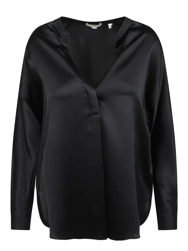 Vince Silk Shirt With V-neck - Black