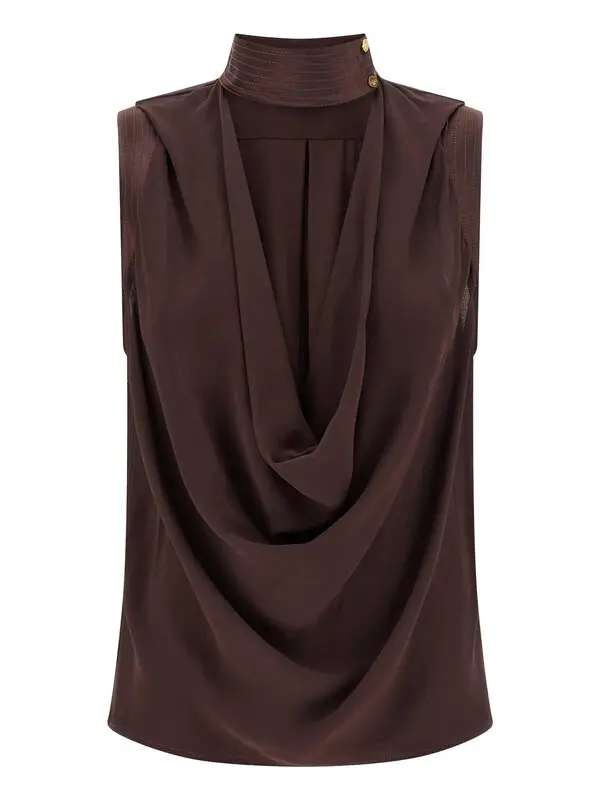 Elisabetta Franchi Draped Viscose Top - Brown