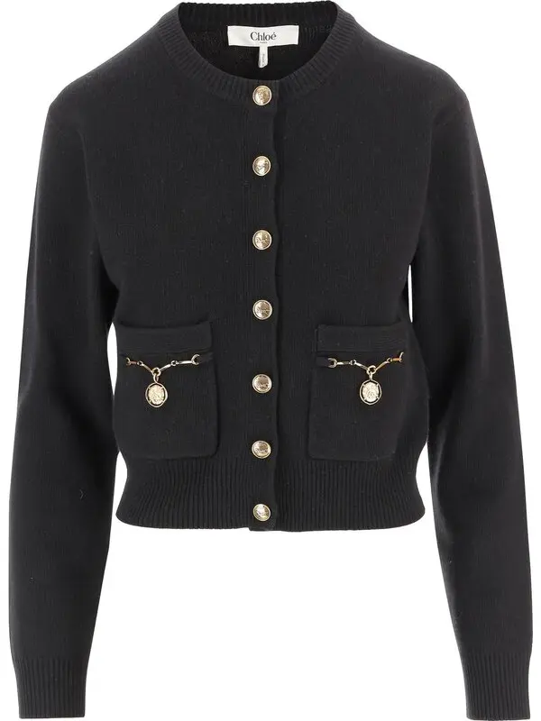Chloé Horse Medal Wool And Cashmere Cardigan - Black