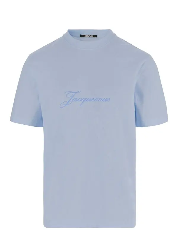 Jacquemus Cotton T Shirt With Logo - Light Blue