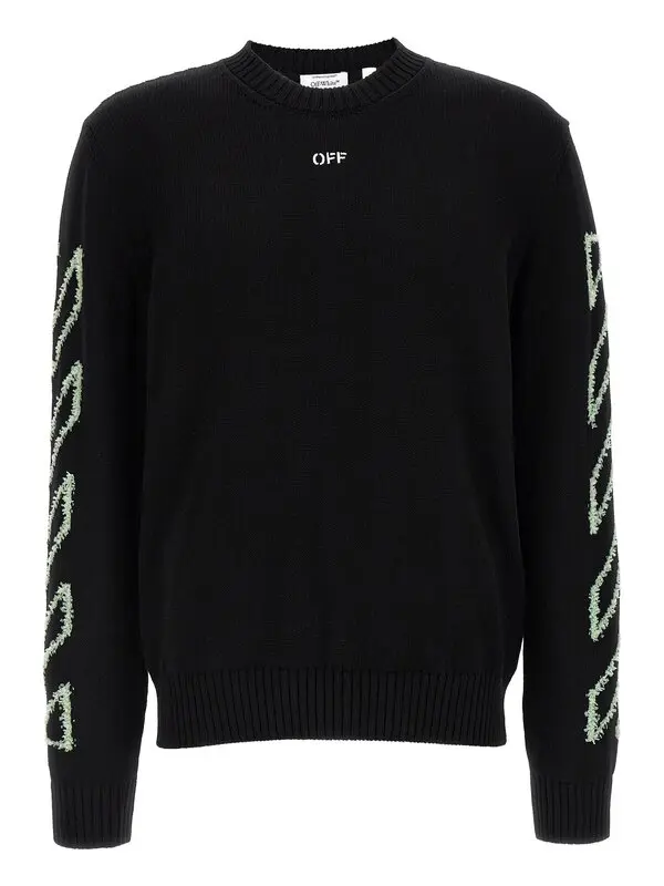 Off White Diag Outline Cotton Sweater - Black