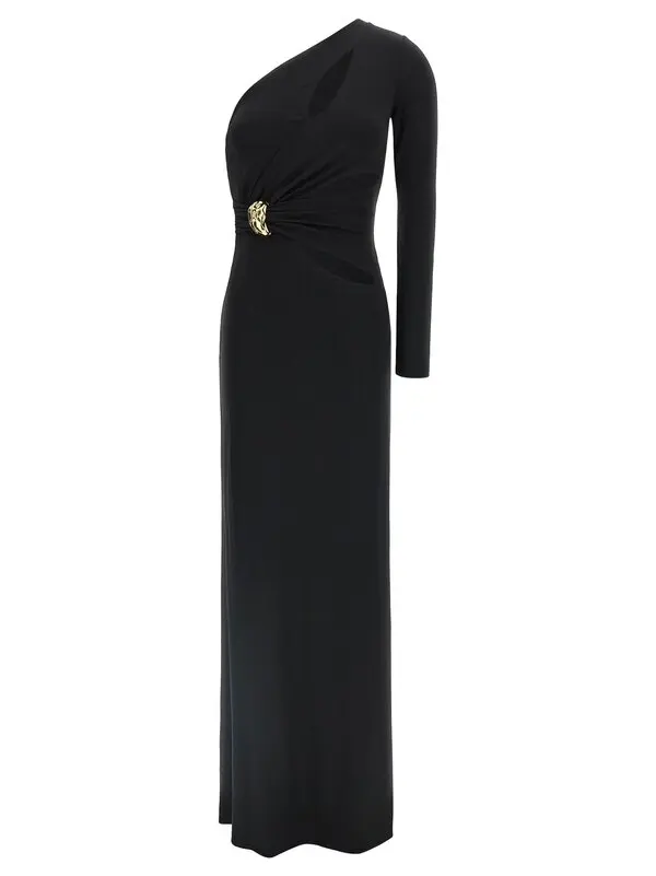 Elisabetta Franchi Long Dress With Cut-out And Jewel Detail - Black