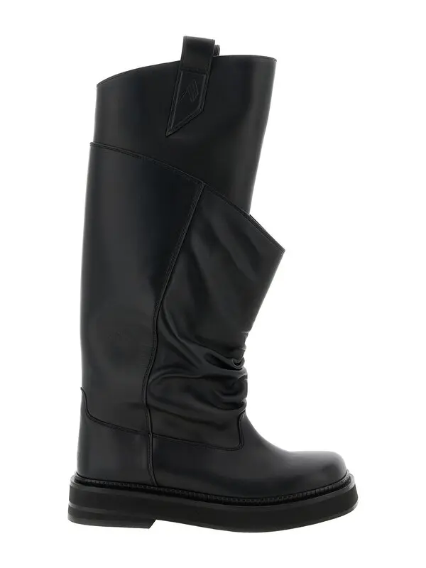 Attico Leather Combat Boots - Black