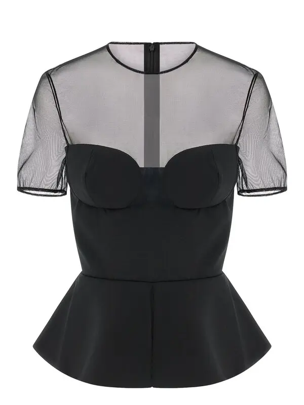 NENSI DOJAKA Tailored Bustier Top With Sheer Neckline - Black