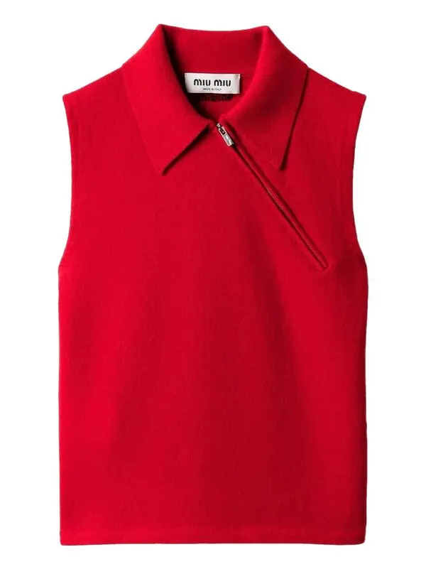 Miu Miu Polo Cashmere Vest - Rosso