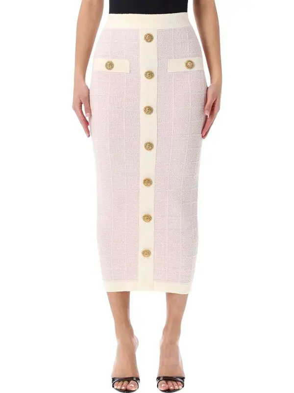 Balmain Tweed Long Skirt - Pink