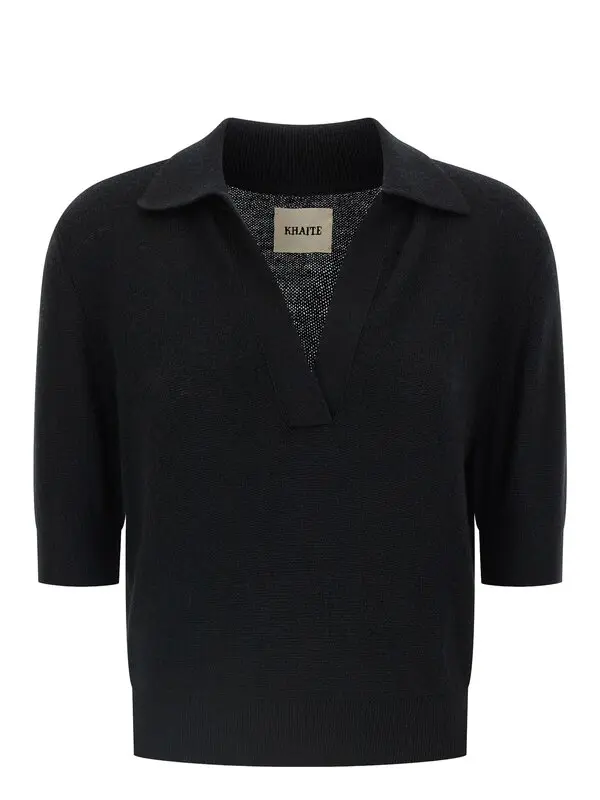 Khaite Shrunken Jo' Cashmere Polo Shirt - Black