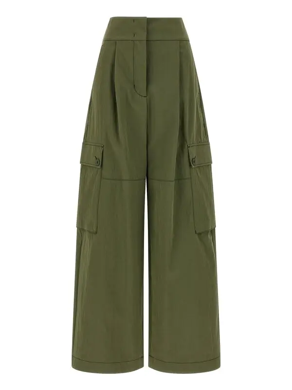 Max Mara Washed Gabardine Cotton Blend Trousers - Green