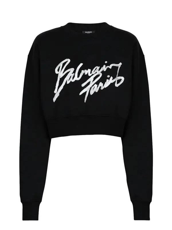 Balmain Logo Cropped Sweatshirt - Black