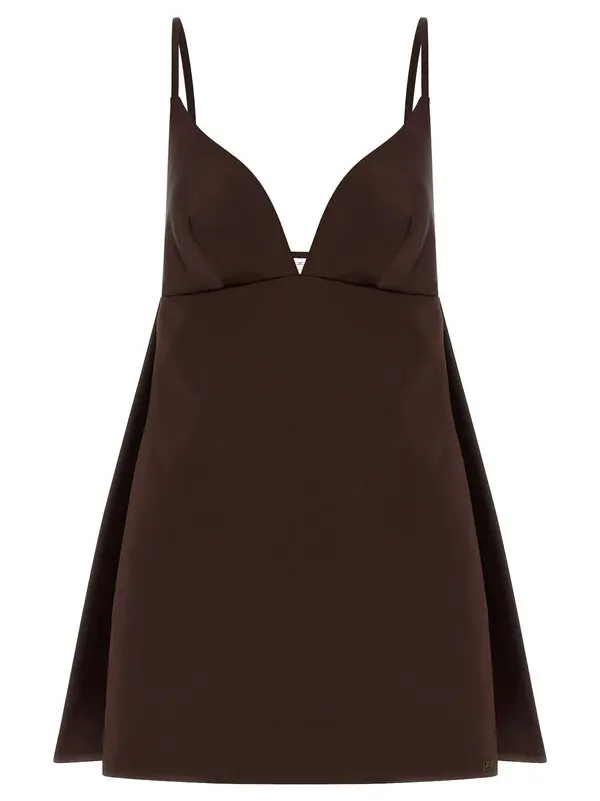 Elisabetta Franchi Duchesse Mini Dress With Cape - Brown