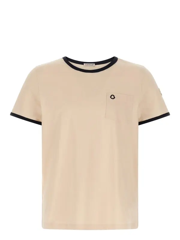 Moncler Logo Embroidery Pocket T-shirt - Beige