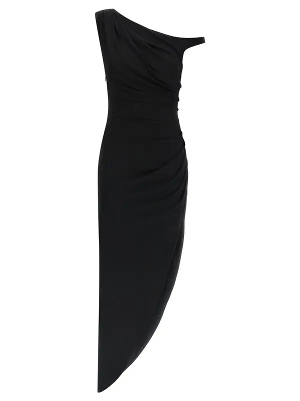 Elisabetta Franchi Jewel Shoulder Crepe Jersey Dress - Black