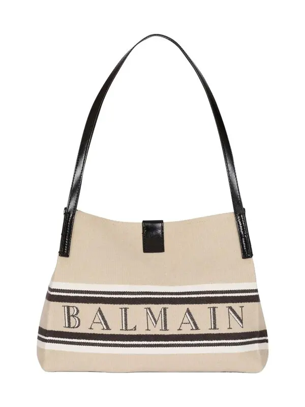 Balmain Small Canvas And Leather Tote - Beige