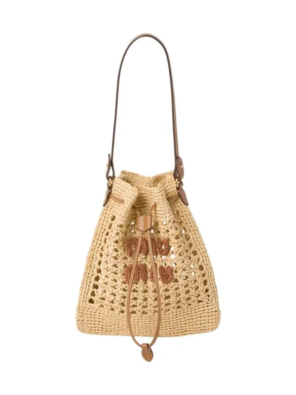 Miu Miu Crochet Bucket Bag - Naturale+cognac
