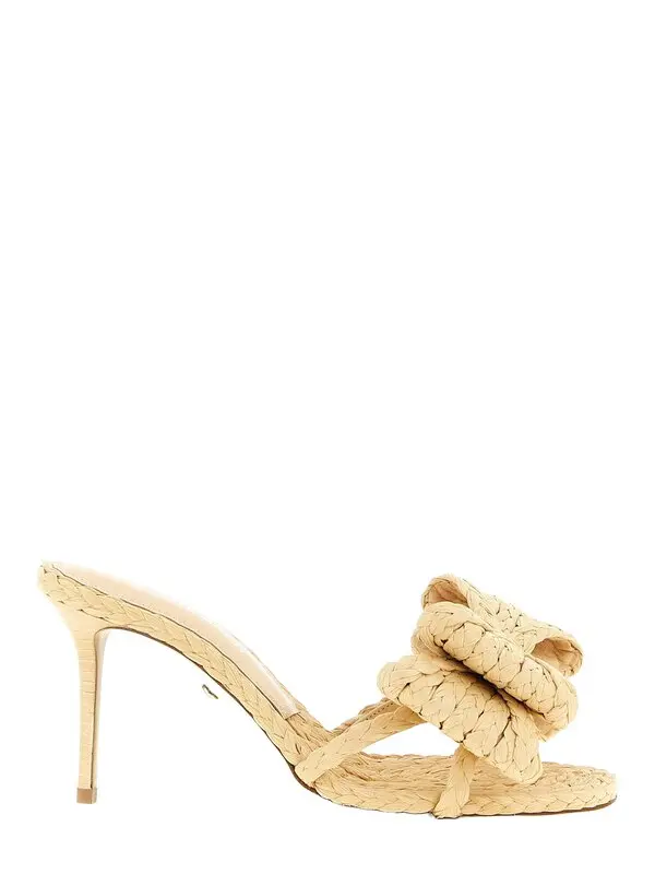 Mach & Mach Le Cadeau Raffia Mules With Bow Detailing - Beige