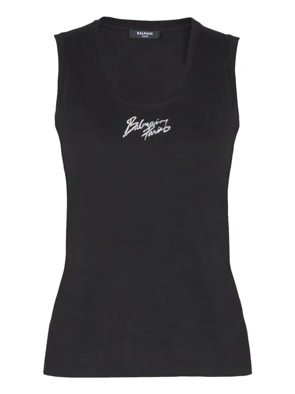 Balmain Logo Cotton Tank Top - Black