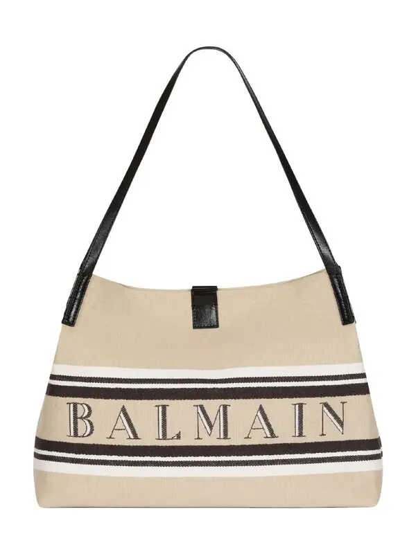 Balmain Canvas And Leather Medium Tote - Beige